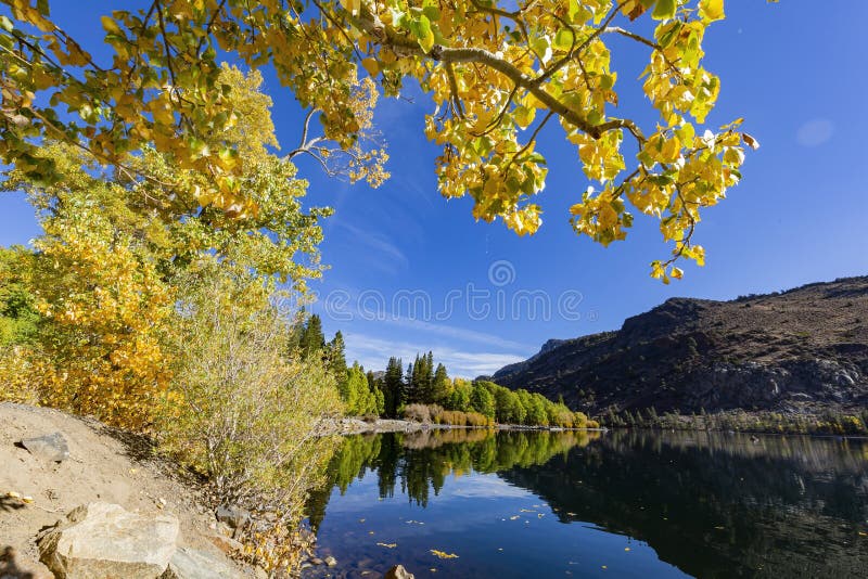 Sunny View of the Fall Color of Silver Lake Stock Photo - Image of ...