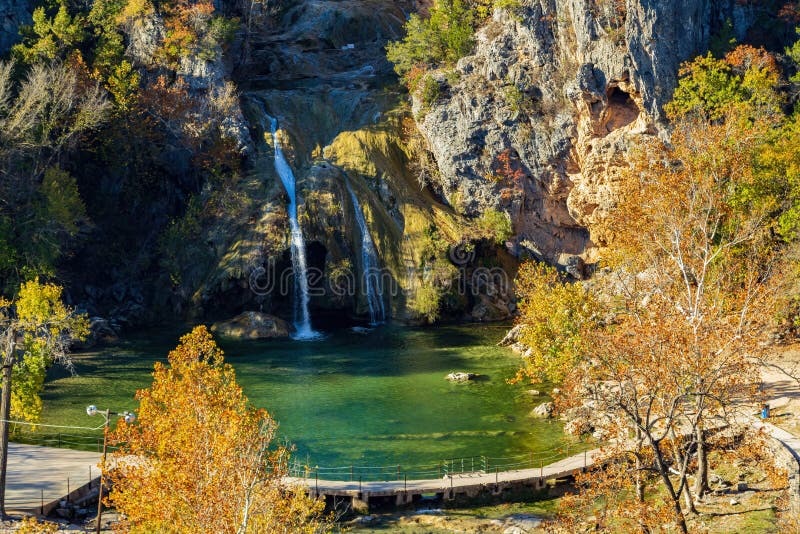 Sunny View of the Fall Color of Turner Falls Stock Image - Image of ...