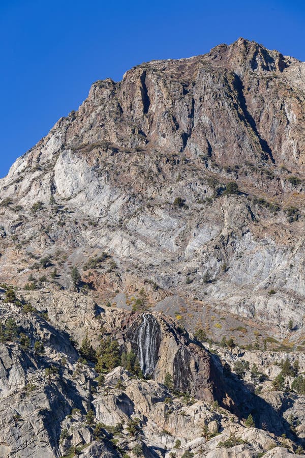 Sunny View of the Fall Color and Waterfall in June Lake Loop Stock ...