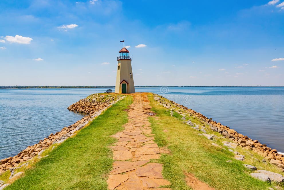 Sunny View of the Lake Hefner Lighthouse Stock Photo - Image of travel ...