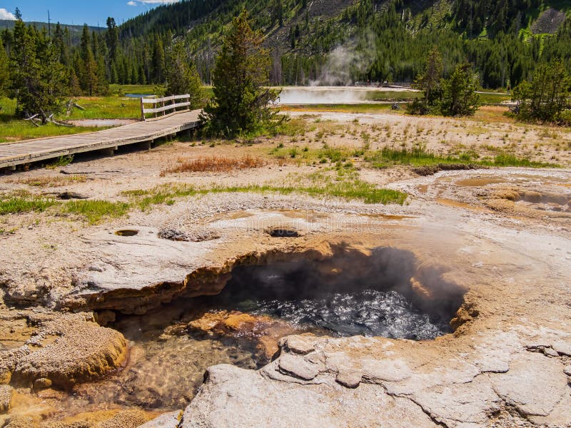 Sunny View of the Landscape of Black Sand Basin Stock Image - Image of ...