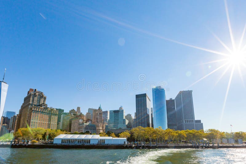 Sunny View of the New York City Skyline Stock Photo - Image of ...