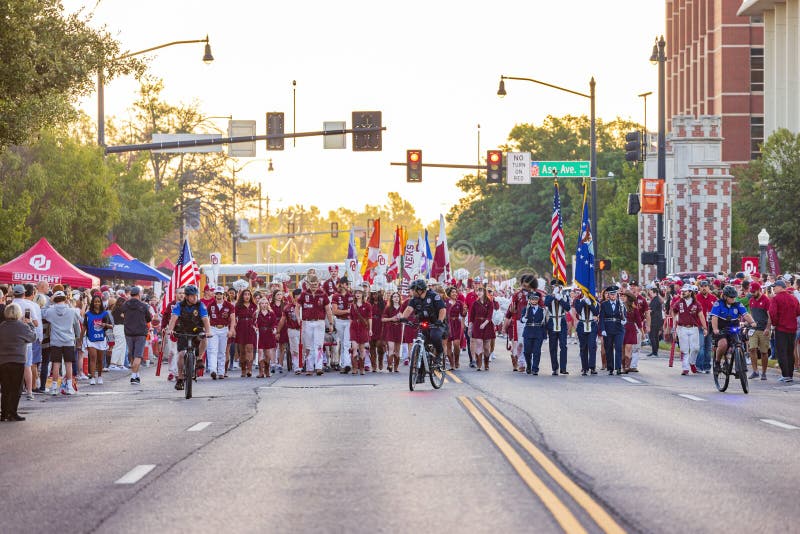 Sunny View of the Student Marching Band Walking in Homecoming Parade ...