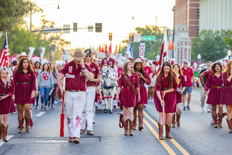 Sunny View of the Student Marching Band Walking in Homecoming Parade ...