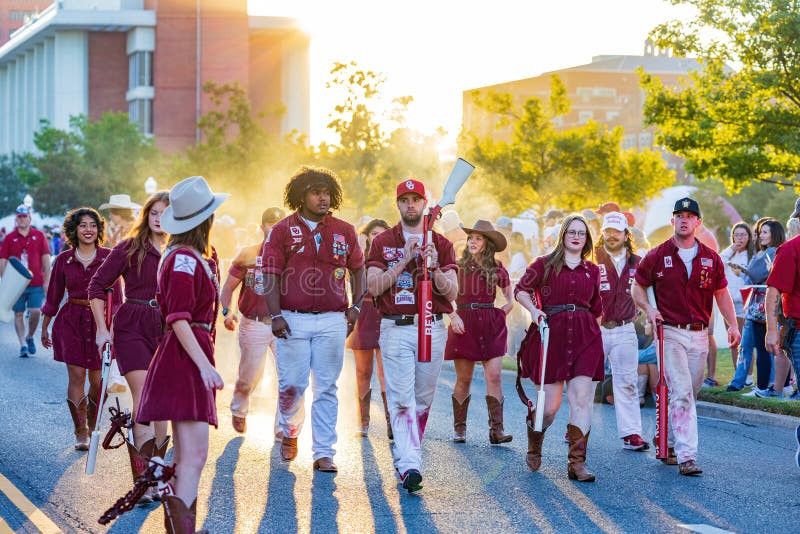 Sunny View of the Student Marching Band Walking in Homecoming Parade ...