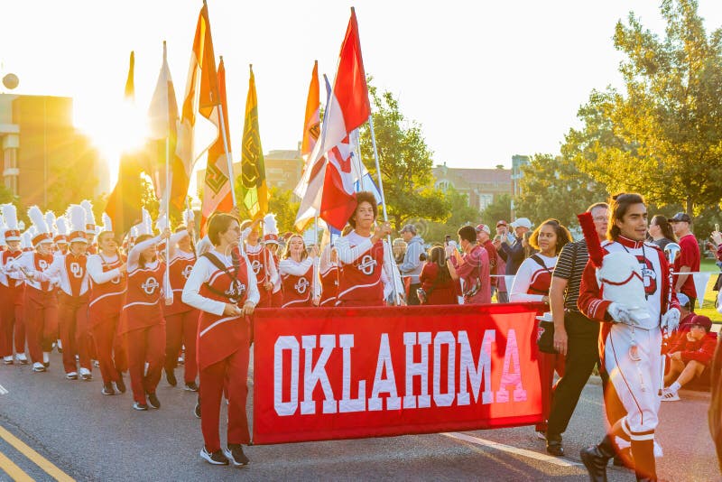 Sunny View of the Student Marching Band Walking in Homecoming Parade ...