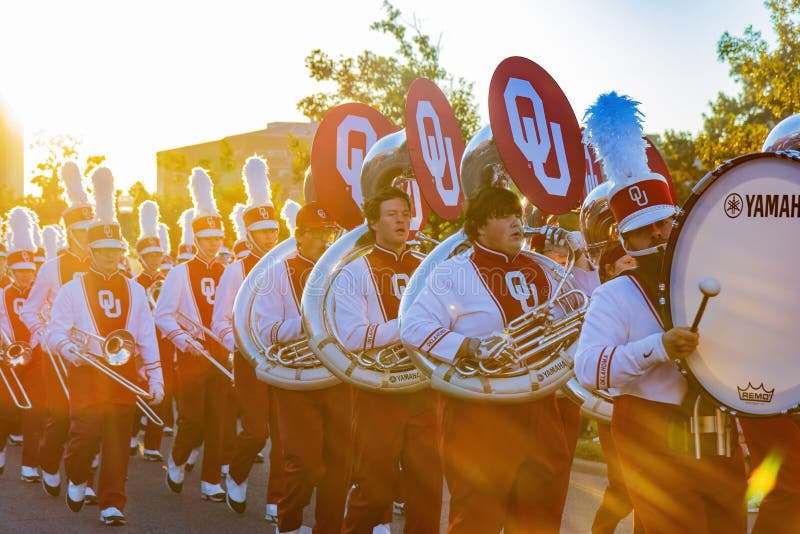 Sunny View of the Student Marching Band Walking in Homecoming Parade ...
