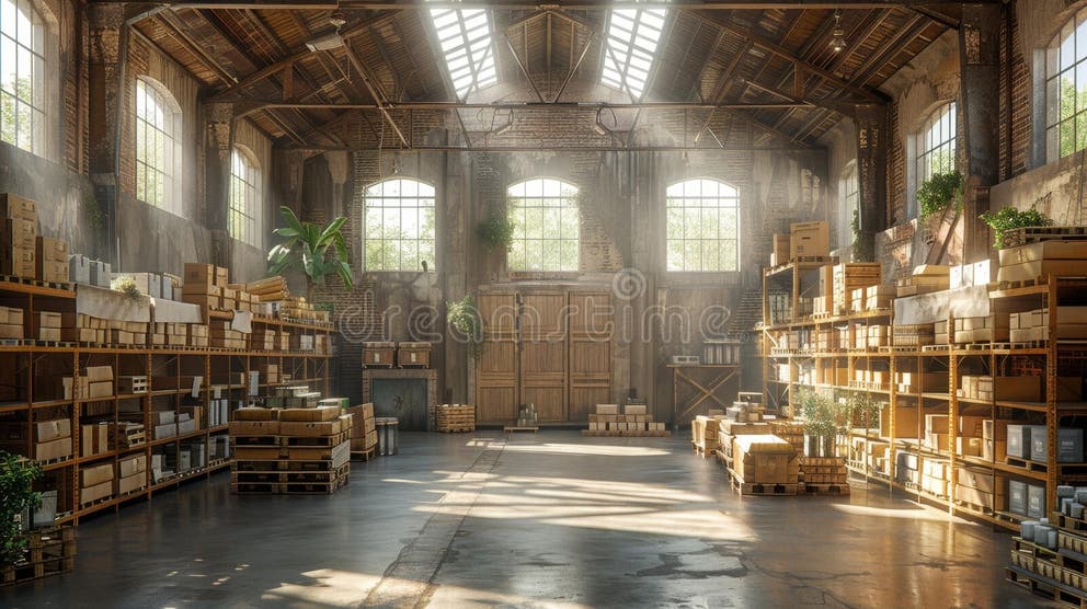 Sunny Warehouse with Shelves and Boxes - Generative Ai Stock ...