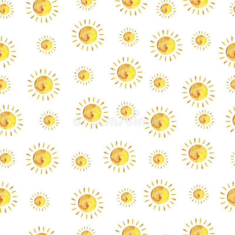 Sunny Watercolor Yellow Seamless Pattern Stock Photo - Image of icon ...