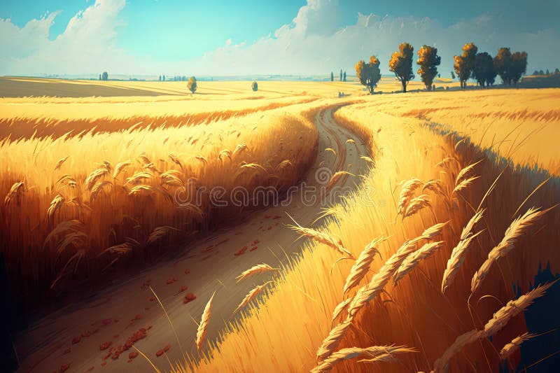 Sunny wheat field stock illustration. Illustration of field - 272578536