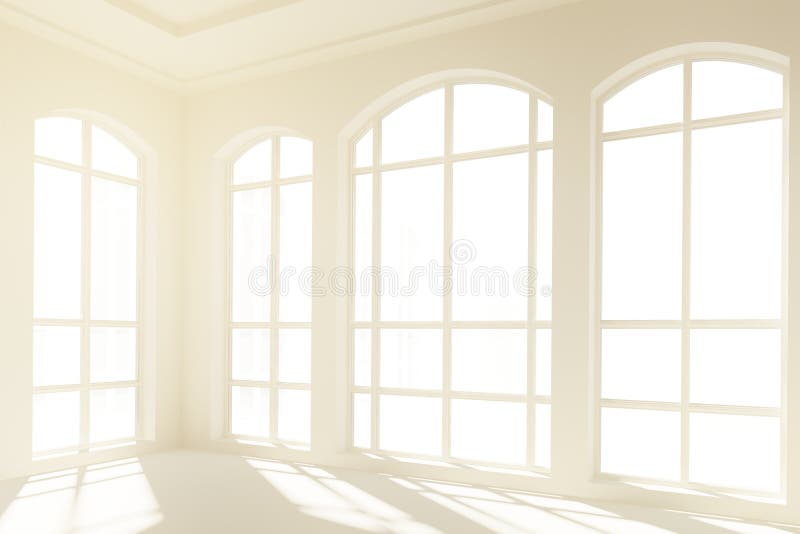 Sunny White Interior with Big Windows Stock Illustration - Illustration ...