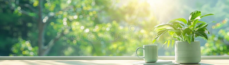 Sunny Window with Plant and Coffee Stock Illustration - Illustration of ...