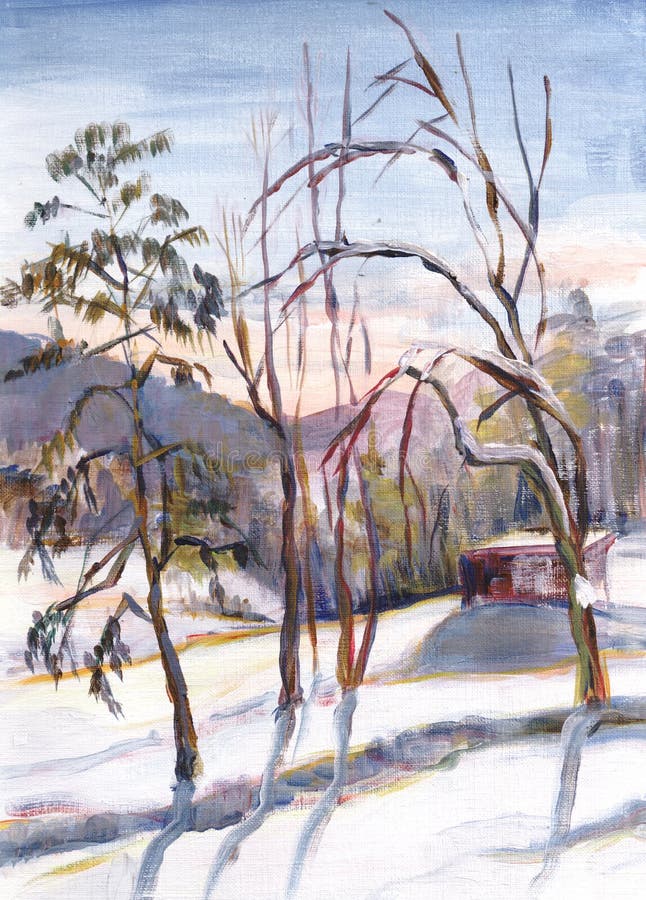 Sunny winter morning stock illustration. Illustration of panorama ...