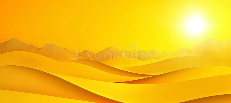 Sunny Yellow Gradient Desert Landscape, 3D Minimalist Background with ...