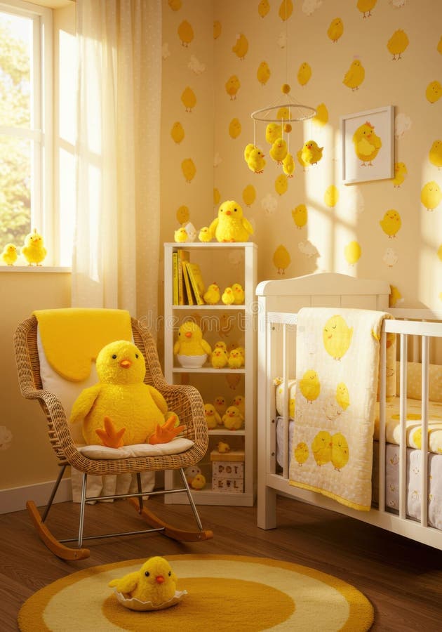 Sunny Yellow Nursery Decor with Chick Theme Stock Illustration ...