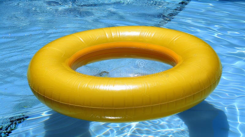 Sunny Yellow Pool Float Drifting in Refreshing Blue Water of a Serene ...