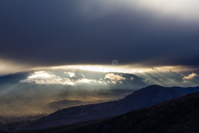 Sunrays in a Volcanic Ash Cloud from an Erupting Volcano Stock Photo ...