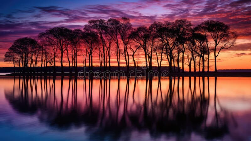 Sunreflection shadow trees stock illustration. Illustration of twilight ...