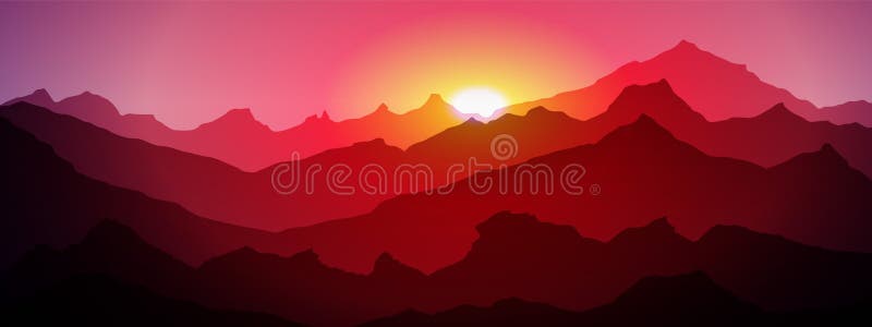 Sunrice Mountains Eps 10 Illustration Background View - Vector Stock ...