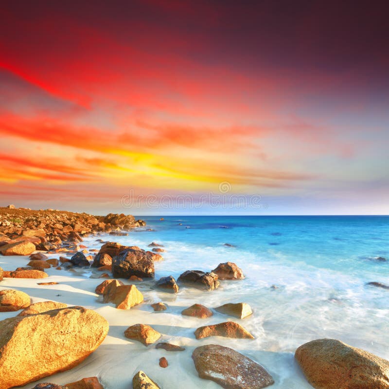 Sunrise stock image. Image of seascape, stone, reflection - 18186155