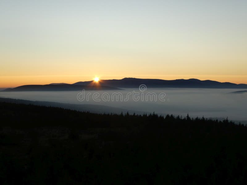 Sunrise Above the Clouds of Inversion I the Valley Stock Image - Image ...