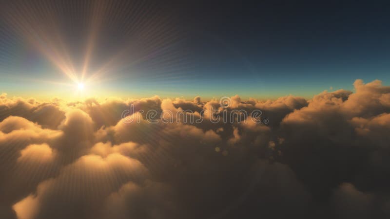 Sunrise above in clouds stock illustration. Illustration of view ...