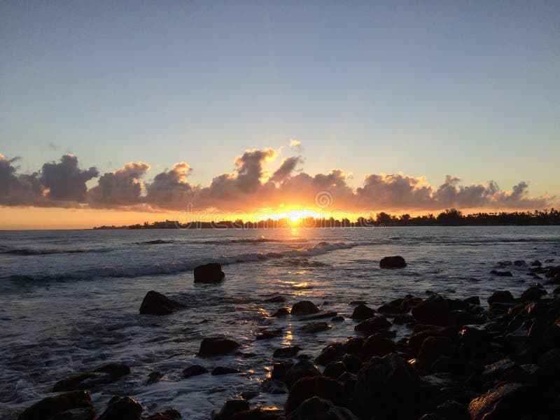 Sunrise Above Hilo Bay in Hilo, Hawaii. Stock Image - Image of volcano ...