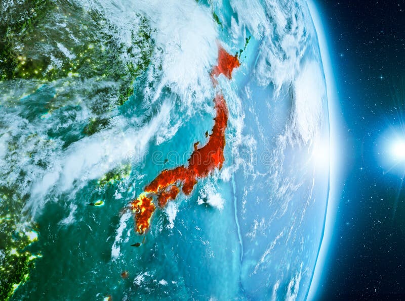 Japan on Planet Planet Earth with Country Borders. Extremely Detailed ...