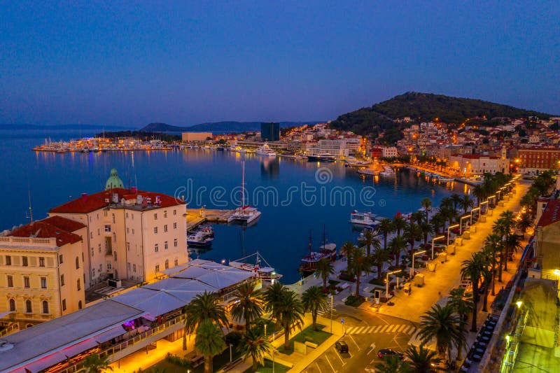 Sunrise Aerial View of Riva Promenade in Split, Croatia Editorial Image ...