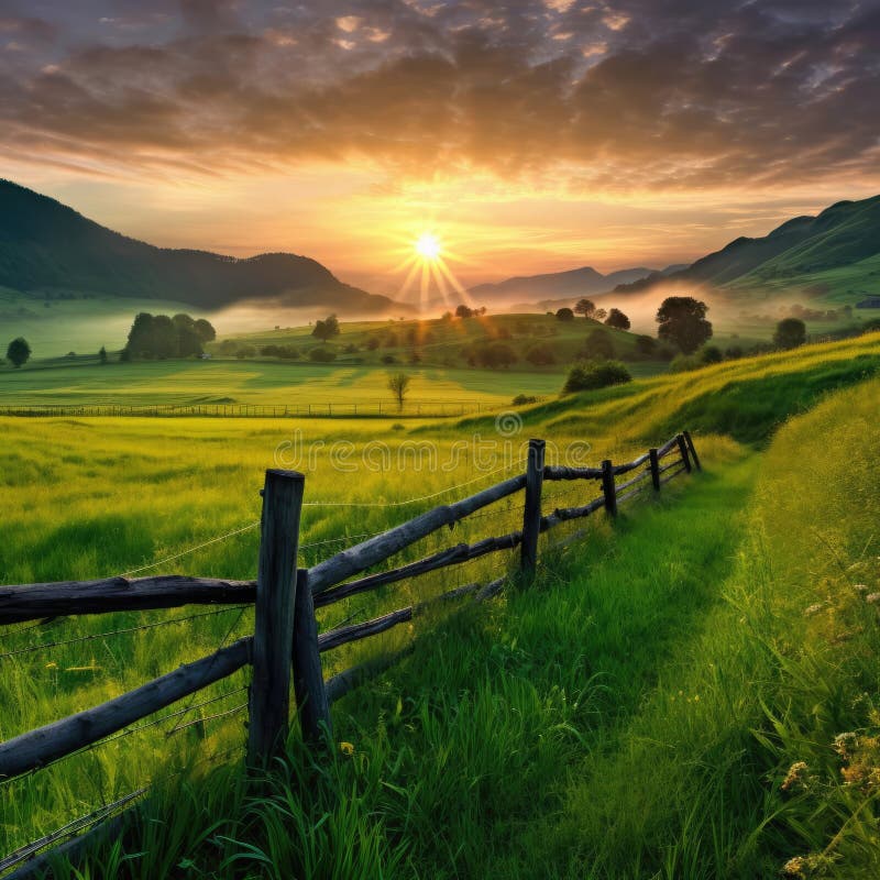 Sunrise Against the Backdrop of a Field with Grass Stock Image - Image ...