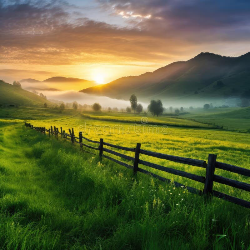 Sunrise Against the Backdrop of a Field with Grass Stock Photo - Image ...
