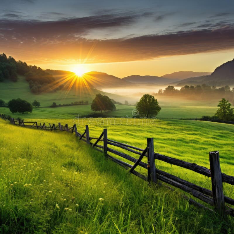 Sunrise Against the Backdrop of a Field with Grass Stock Photo - Image ...