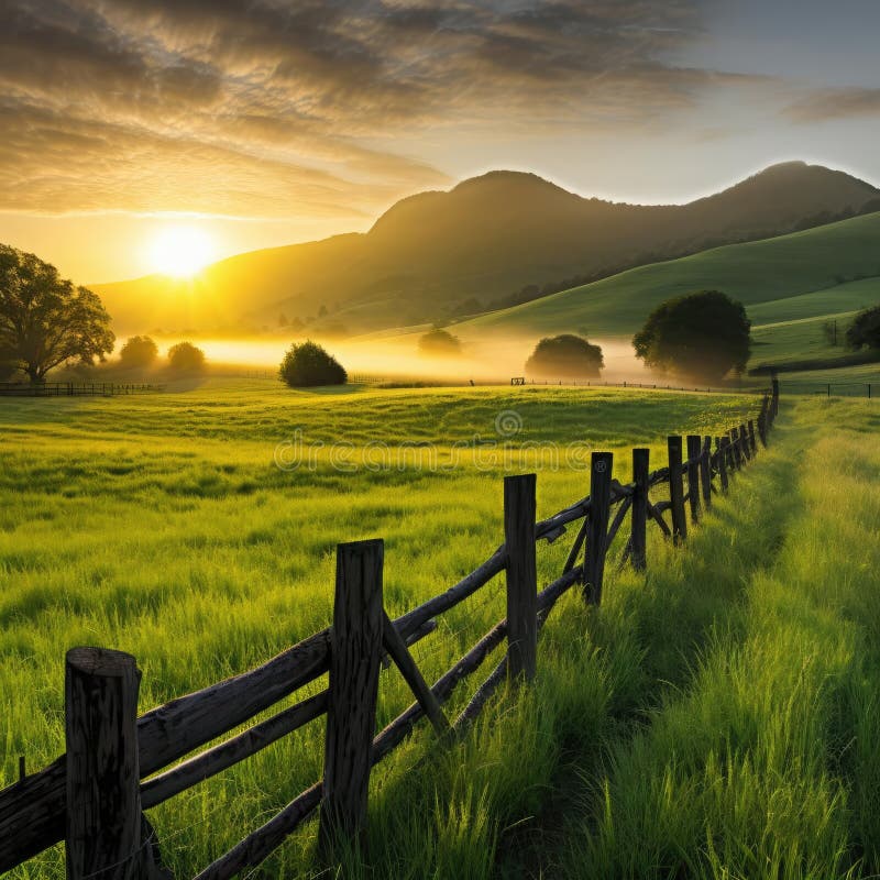 Sunrise Against the Backdrop of a Field with Grass Stock Image - Image ...