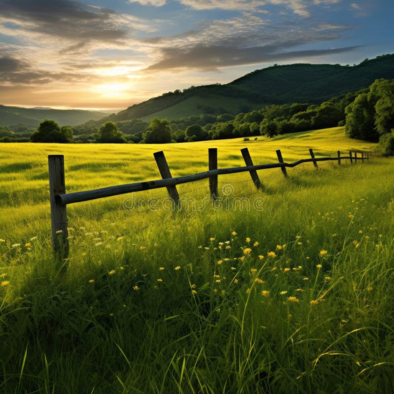 Sunrise Against the Backdrop of a Field with Grass Stock Photo - Image ...
