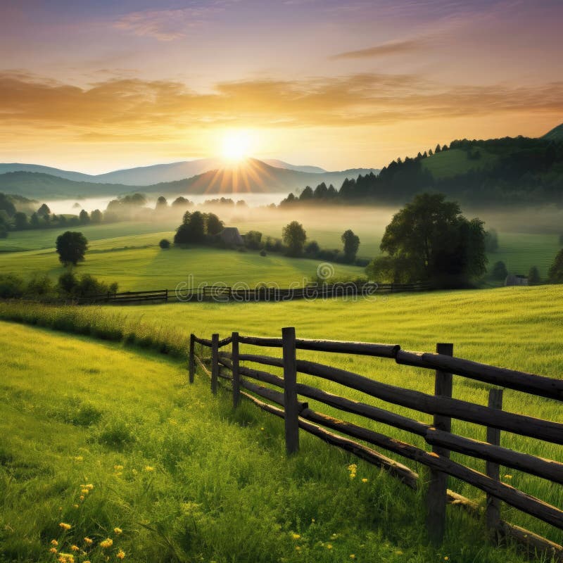 Sunrise Against the Backdrop of a Field with Grass Stock Image - Image ...