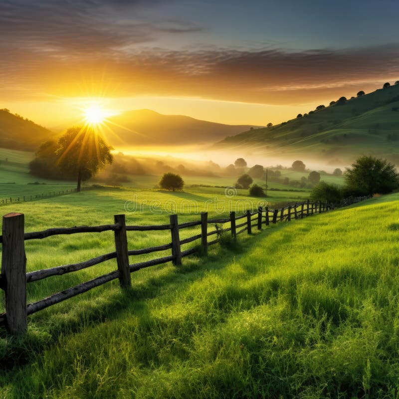 Sunrise Against the Backdrop of a Field with Grass Stock Photo - Image ...