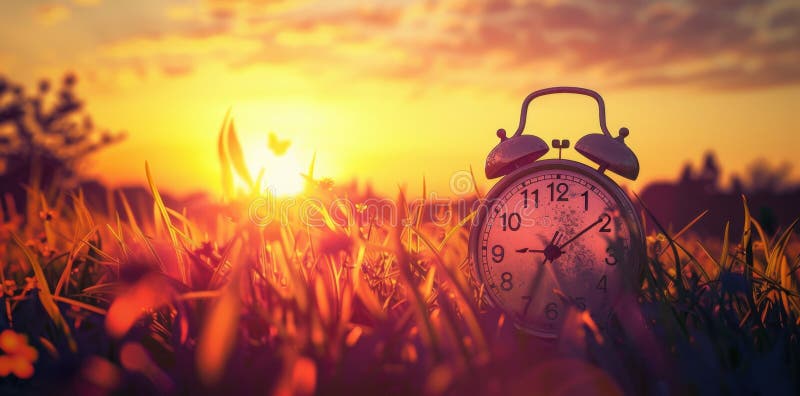 Sunrise Alarm Clock in Field of Grass Stock Image - Image of nature ...
