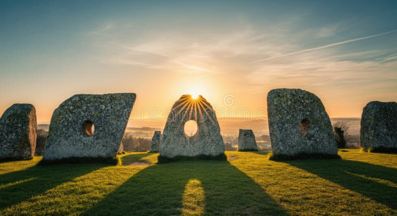 Sunrise through Ancient Stone Circle in Scenic Landscape Stock Photo ...