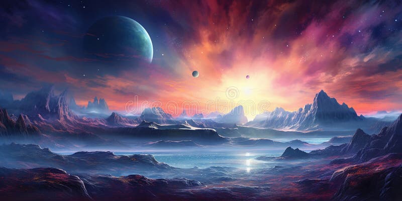 Sunrise on Another Planet Sunrise Over an Extraterrest_005 Stock Illustration - Illustration of ...