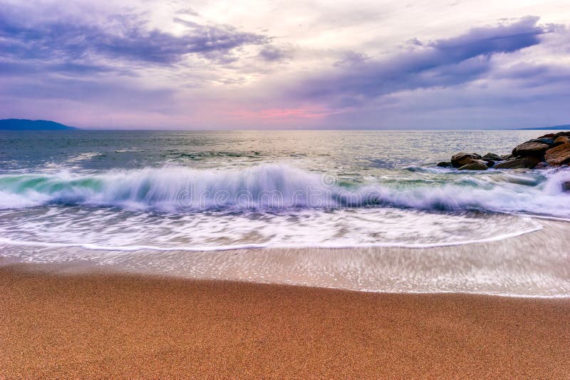 Sunrise Beach Tropical Ocean Landscape Wave Pastel Colors Stock Image ...