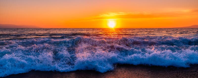 Sunrise Beach Tropical Ocean Landscape Wave Banner Stock Photo - Image ...