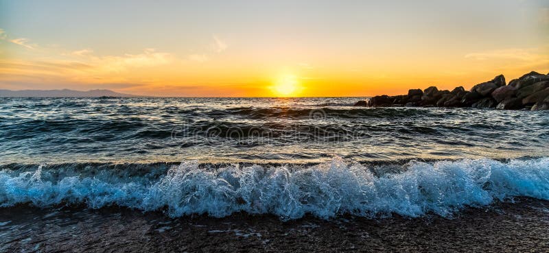 Sunrise Beach Tropical Ocean Landscape Wave Banner Stock Image - Image ...