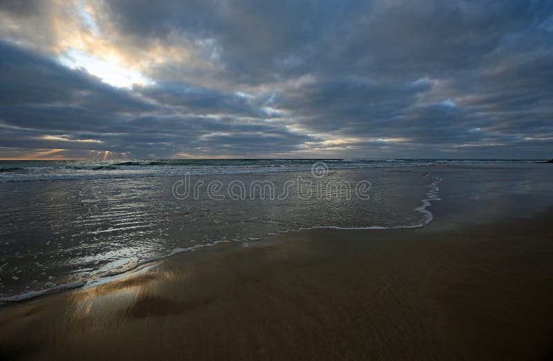 Sunrise Reflection on the Beach Stock Image - Image of great, light ...
