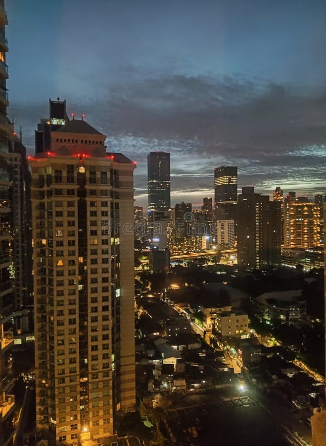 Sunrise with Beautiful City View and City Lights Editorial Stock Image ...