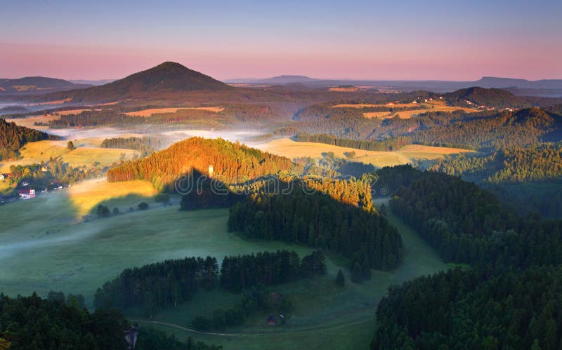 Sunrise in Beautiful Saxony Mountain Stock Image - Image of beautiful ...