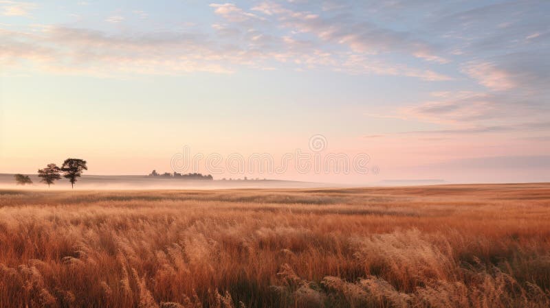 Sunrise Beautifully Illuminates Serene Prairie Stock Illustration ...