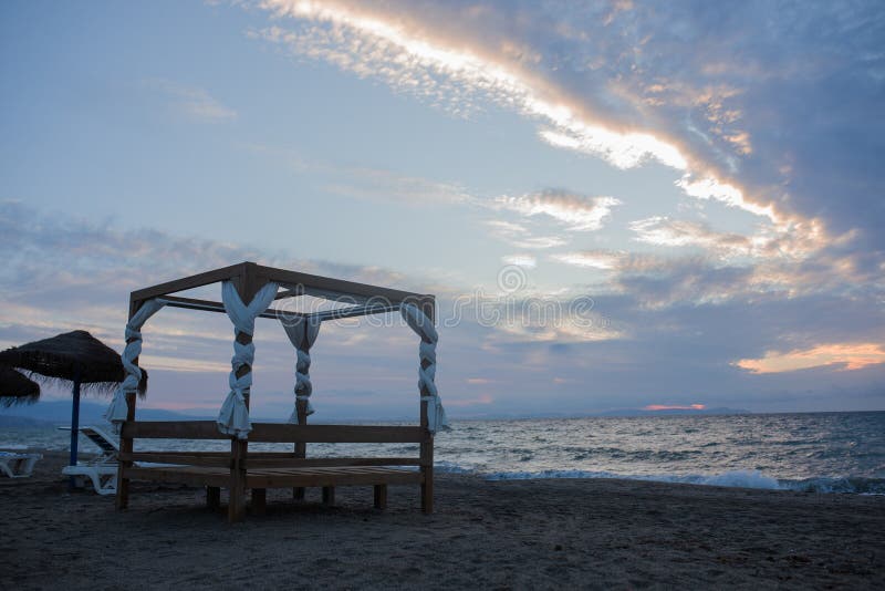 Sunrise with a Bed on the Beach. Spain Stock Illustration ...