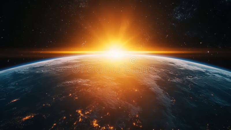 Sunrise Behind the Earth from Space. Generative AI Stock Photo - Image ...