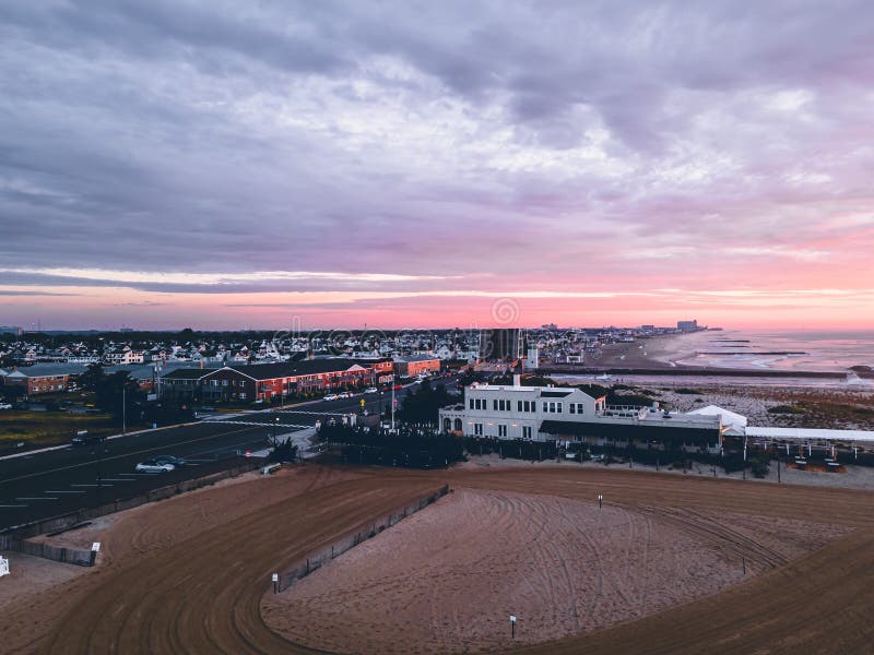 Sunrise at Belmar Beach Town from Above Stock Image - Image of cloud ...