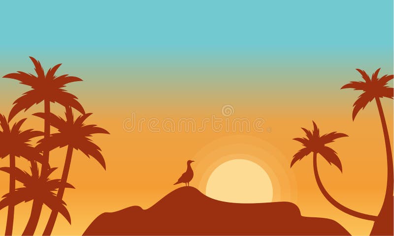At Sunrise Bird on Rock Scenery Silhouettes Stock Vector - Illustration ...
